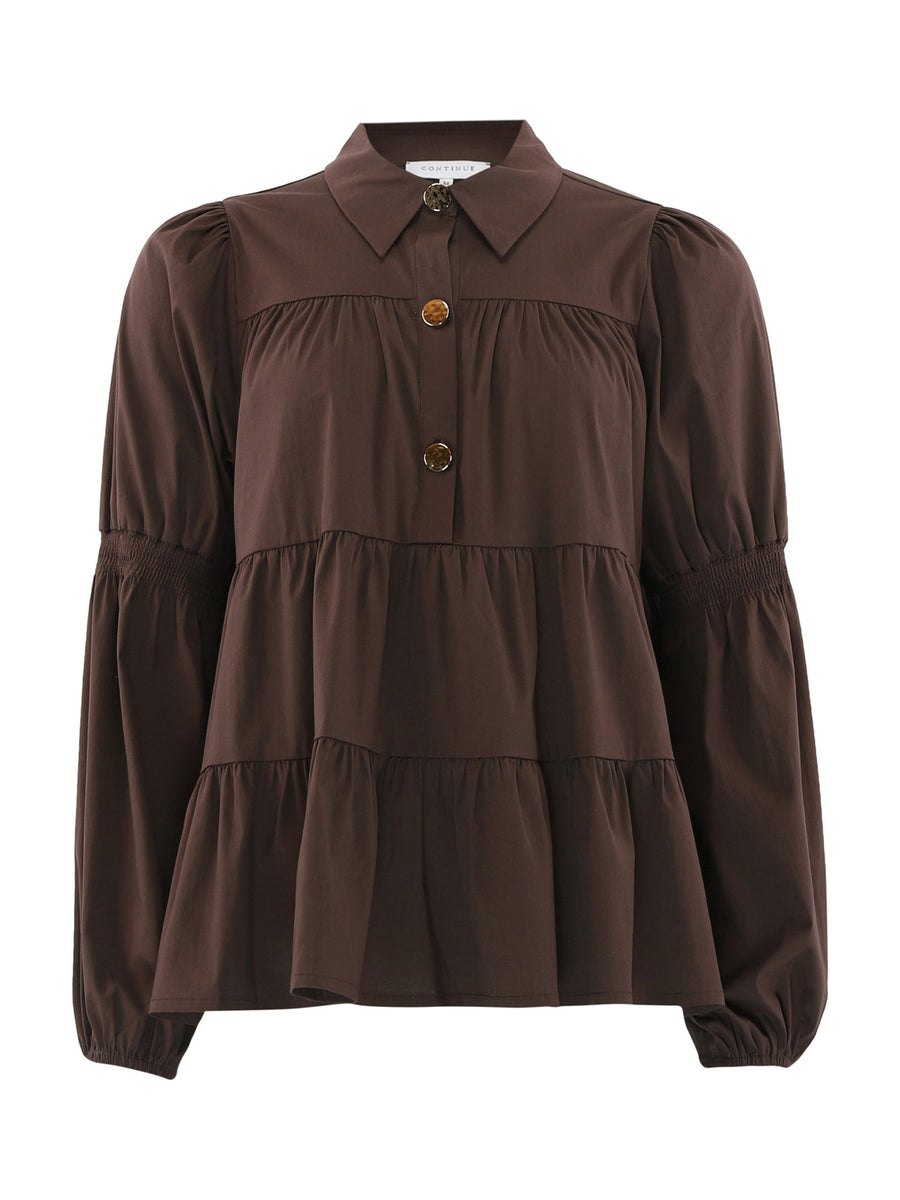 Continue - Sanna Gold Buttons Dark Brown – Butik Emsig